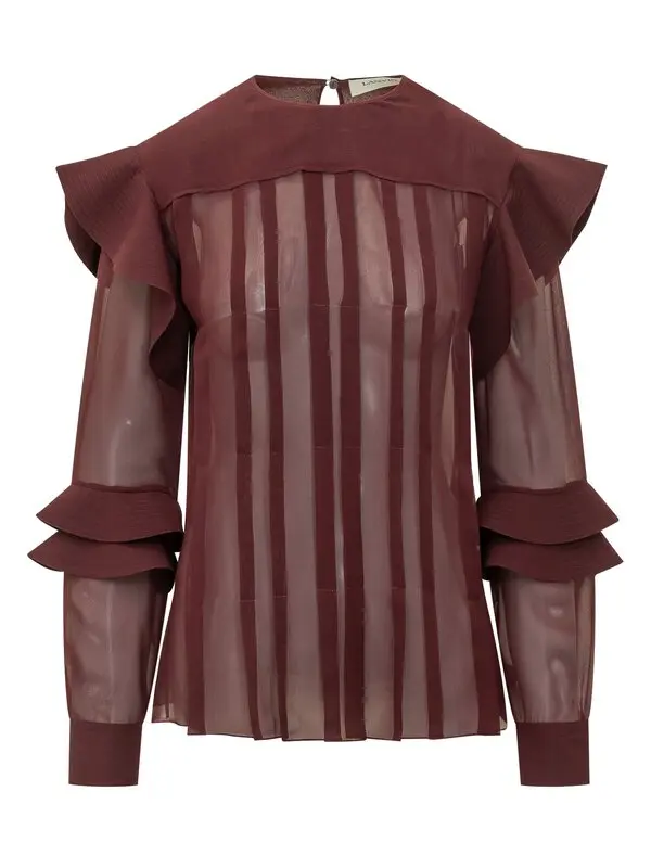 LANVIN Ruffle Silk Blouse With Mother-of-pearl Buttons - Garnet