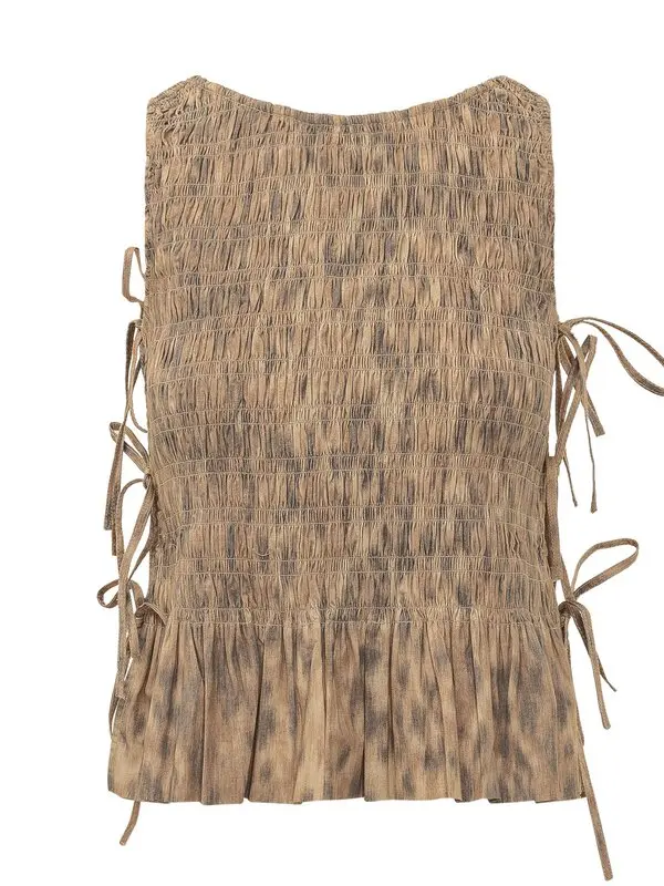 GANNI Draped Top With Statement Print - Burro