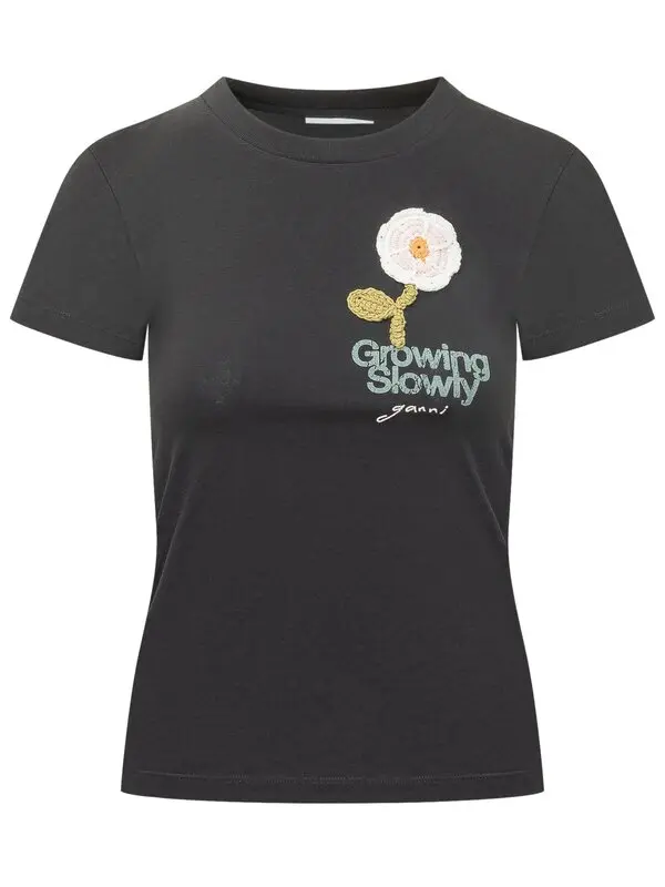 GANNI Embroidered Graphic T-shirt - Phantom