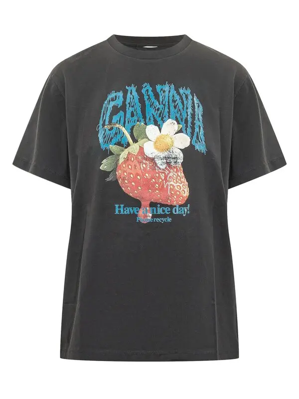 GANNI Graphic Print Cotton T-shirt - Phantom