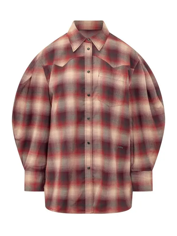GANNI Fennel Check Shirt - Raspberry Wine