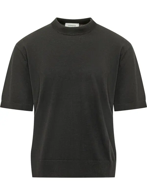 LANEUS Short-sleeve Knit Mock Neck Top