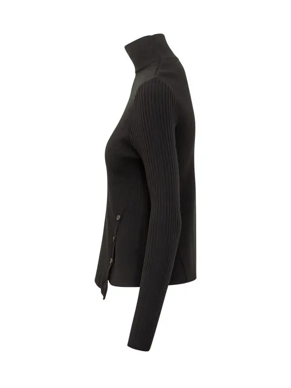 COURREGES Chunky Knit Turtleneck Sweater With Button Details - Black