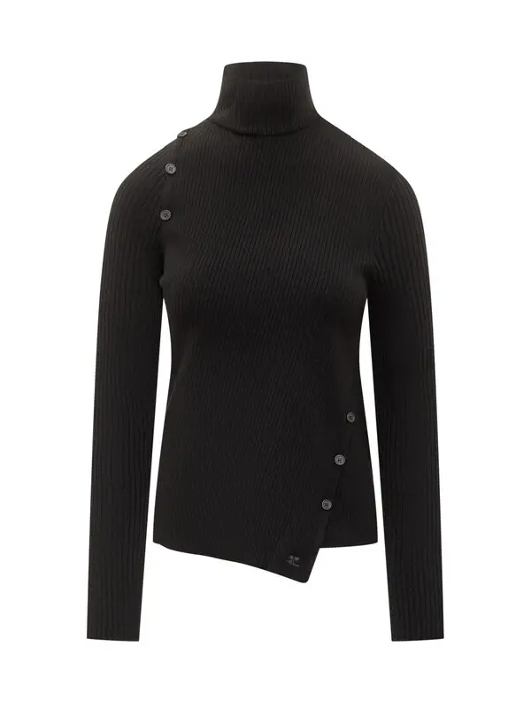 COURREGES Chunky Knit Turtleneck Sweater - Black
