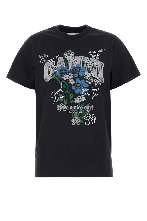 GANNI Basic Flower Graphic T-shirt - Phantom