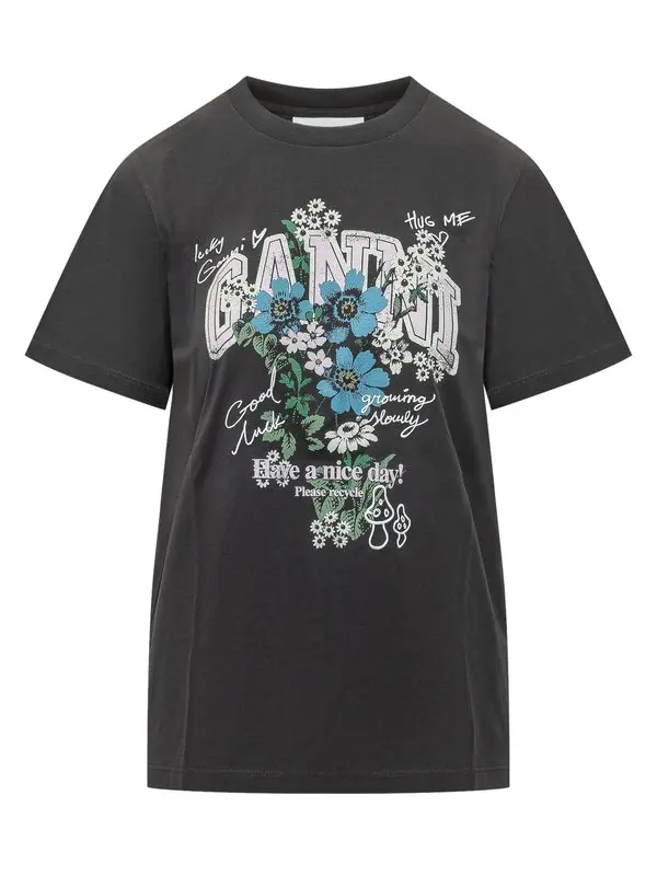 GANNI Basic Flower Graphic T-shirt - Phantom