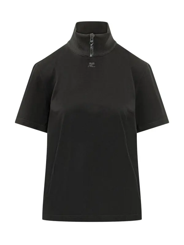 COURREGES Rib Collar T-shirt - Black