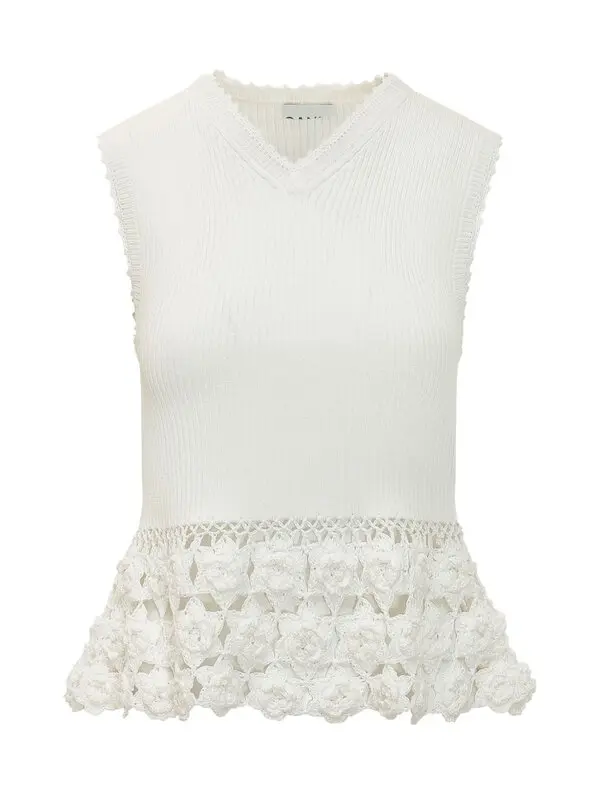GANNI Textured Floral Insert Top - Egret