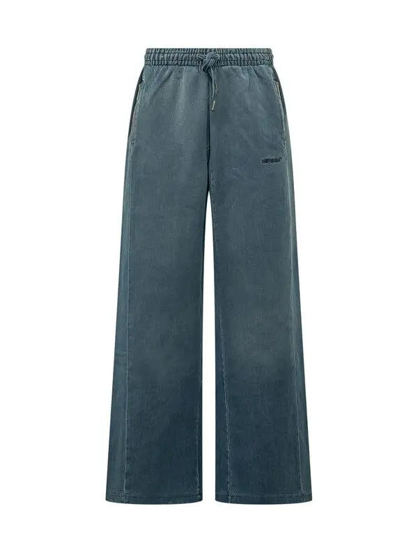 Off-White Wide-leg Trousers With Drawstring - Highlighted Medium