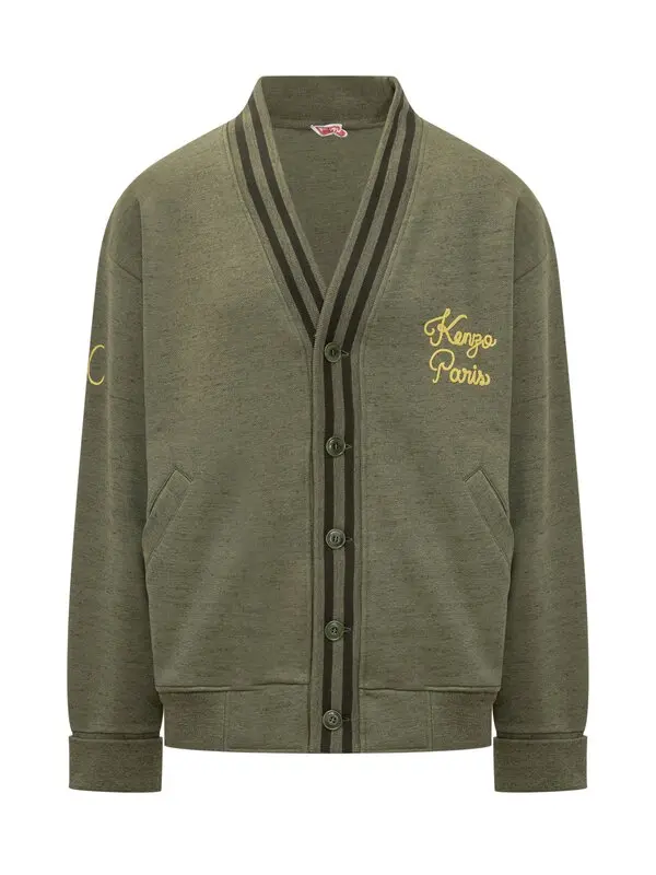 Kenzo Cotton Cardigan With Logo Embroidery - Khaki