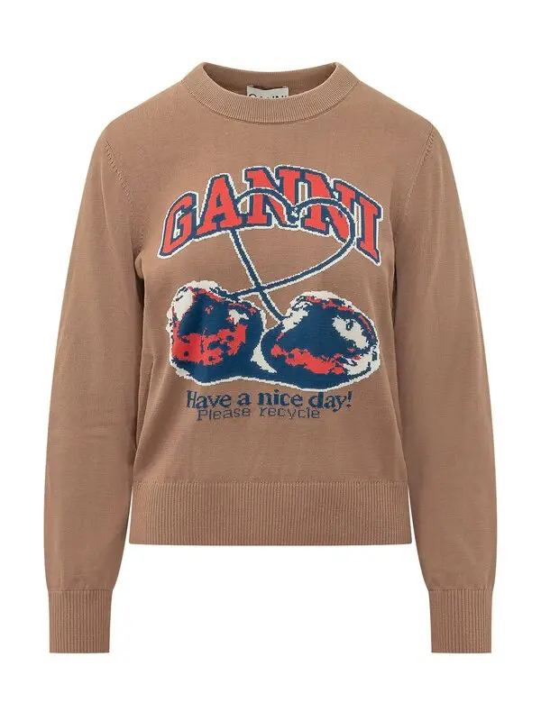 GANNI Graphic Knit Sweater - Camel