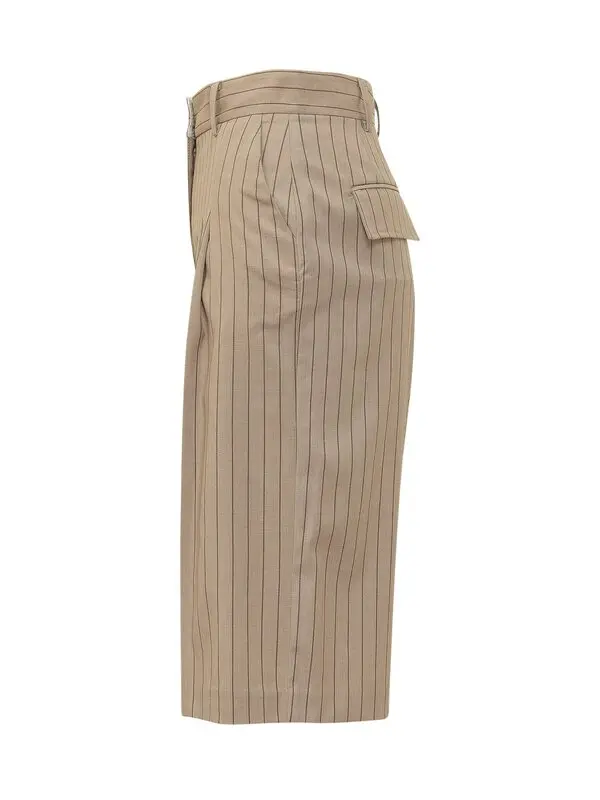 LE SULLY STUDIO Pinstriped Bermuda Mini Shorts - Beige