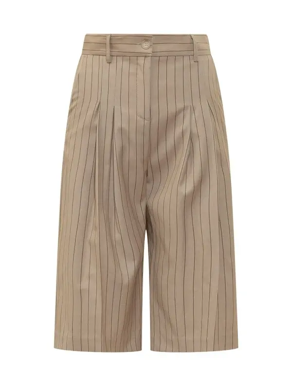 LE SULLY STUDIO Pinstriped Bermuda Shorts - Beige