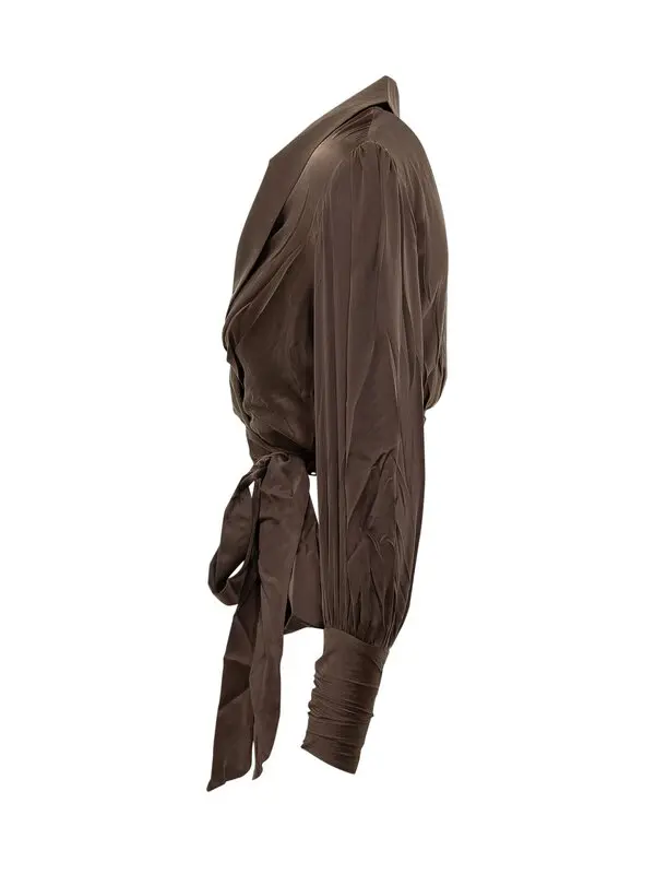 Zimmermann Style Silk Wrap Top - Chocolate