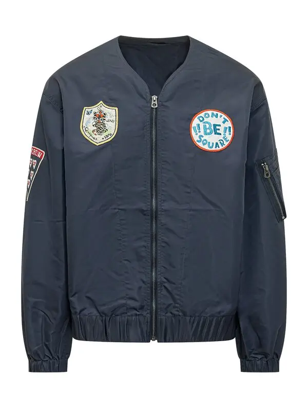 Kenzo Bomber Jacket With Patchwork Detailing - Navy Blue