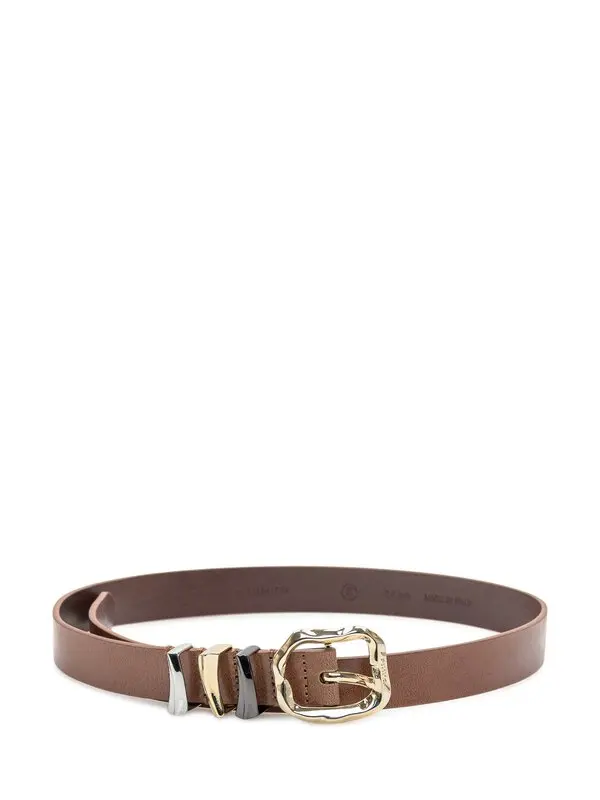 Pinko Leather Belt With Metallic Buckle - Marrone Leone
