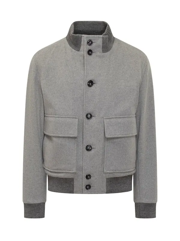BOSS Wool Blend Jacket With Front Pockets - Silver