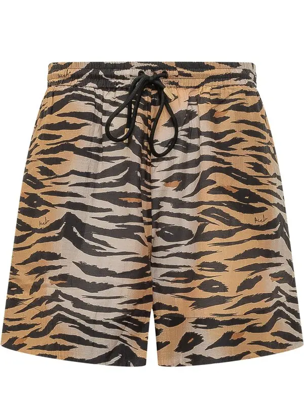 Pinko Trendy Animal Print Drawstring Shorts - Mult.nero/beige