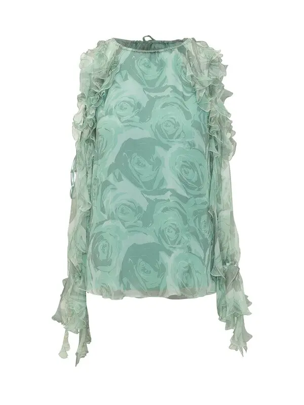 Pinko Silk Floral Print Blouse - Mult.verde/grigio