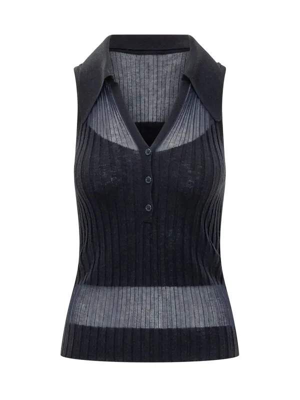 Pinko Ribbed Mini Tank Top With Wavy Hem