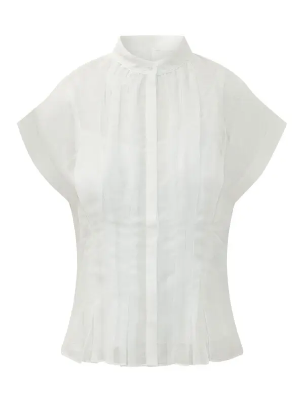 BOSS High Neck Pleated Blouse - White