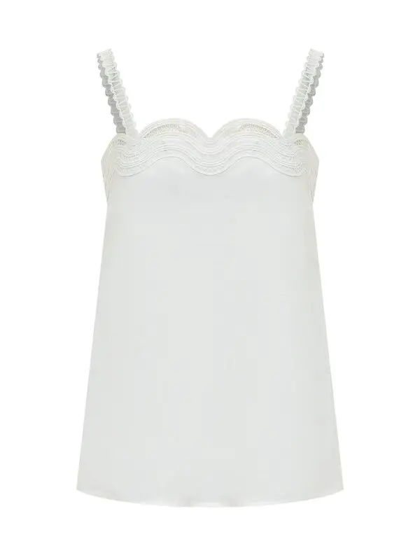 BOSS Elegant Lace-trimmed Short Sleeve Top - White