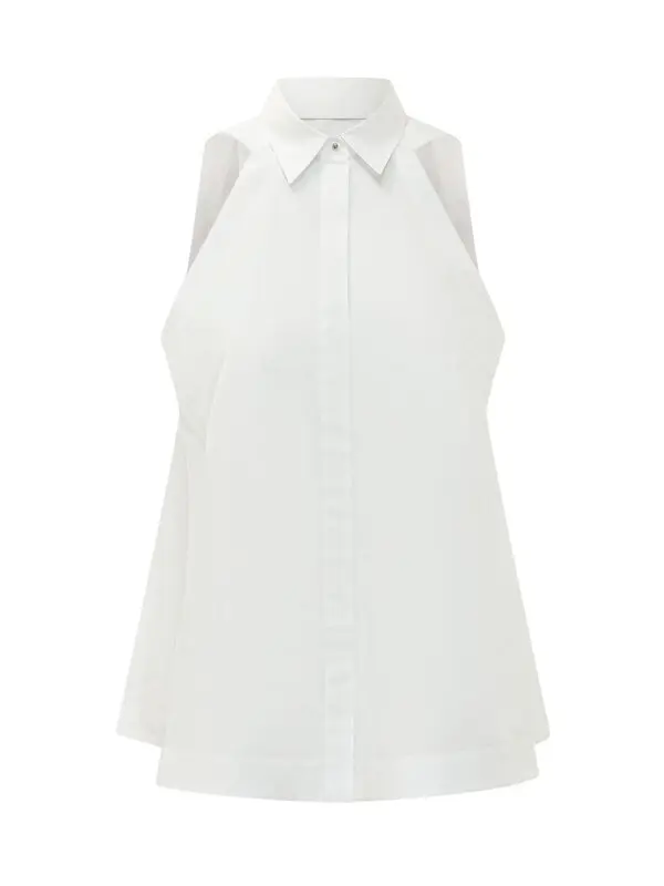 BOSS Sleeveless Button-up Top With Collar - White