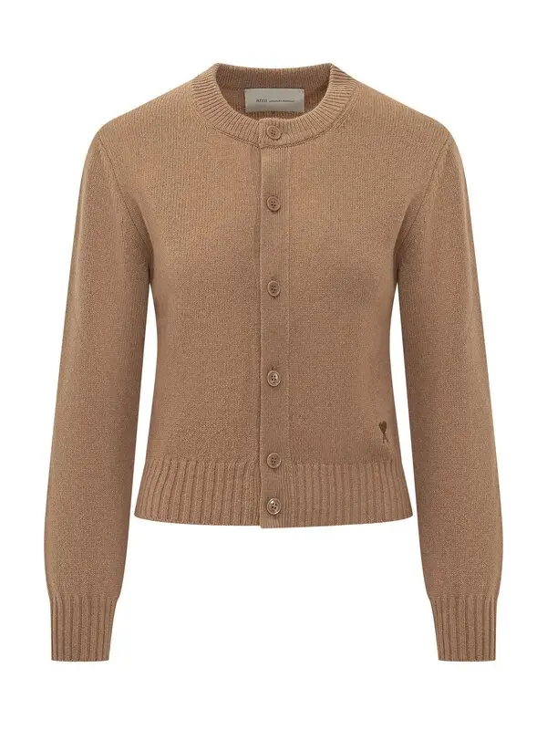 AMI Paris Crewneck Cardigan - Camel