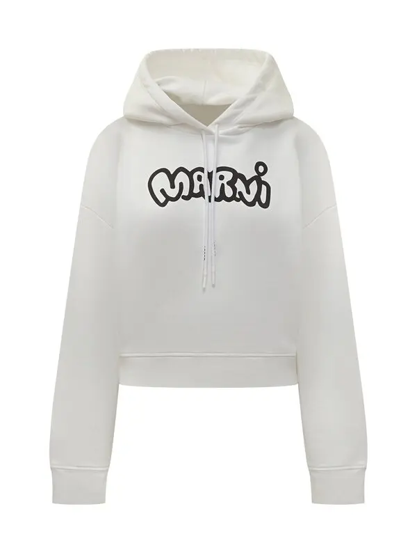 Marni Relaxed Fit Hoodie With Logo - Bianco
