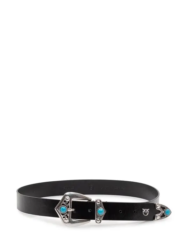 Pinko Embellished Leather Belt - Nero/old Silver