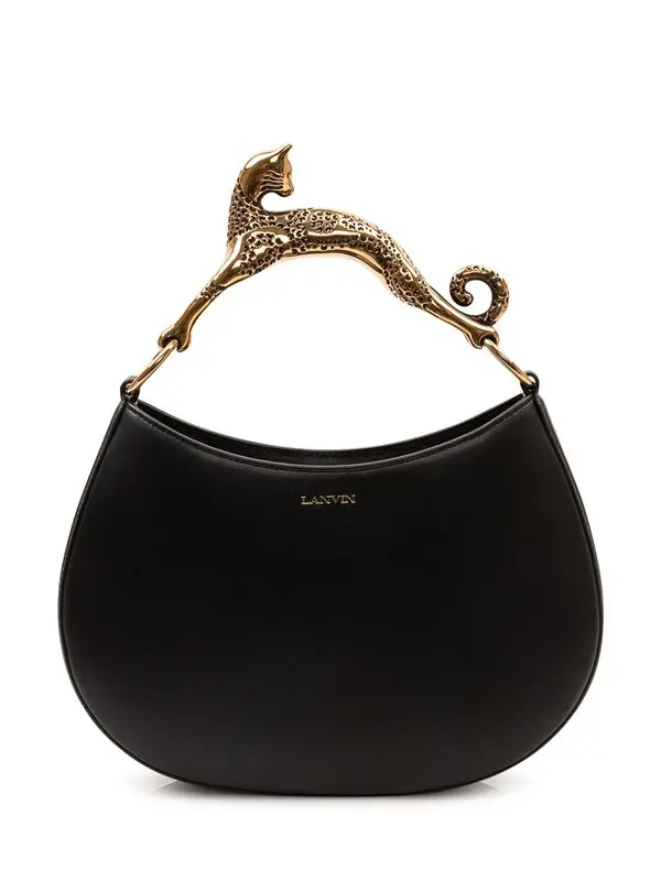 LANVIN Leather Hobo Handbag With Cat Handle - Black