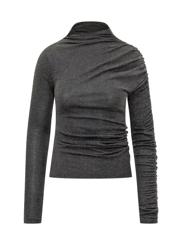 Pinko Loto Lupi Ribbed Knit Top - Grigio Corvo