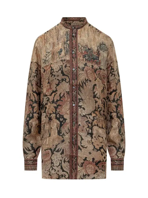PIERRE-LOUIS MASCIA Aloe Silk-blend Mini Shirt - Marrone
