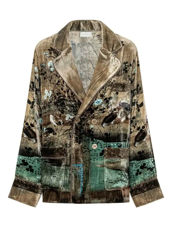 PIERRE-LOUIS MASCIA Silk-blend Printed Blazer Jacket - Verde