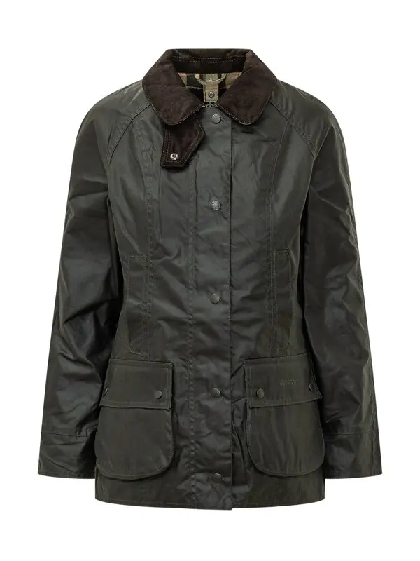 Barbour Cotton Cerato Jacket With Contrast Collar And Flap Pockets - Sage