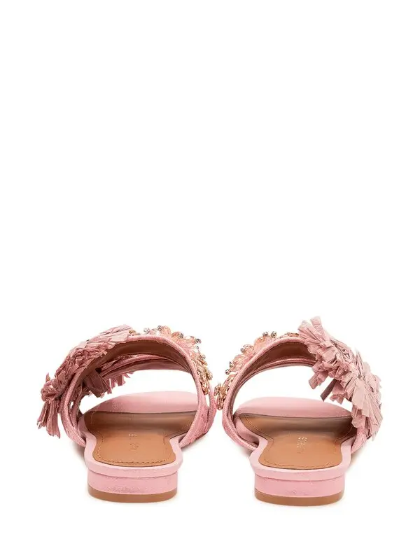 Kurt Geiger Fringe Double Strap Raffia Sandals - Pink