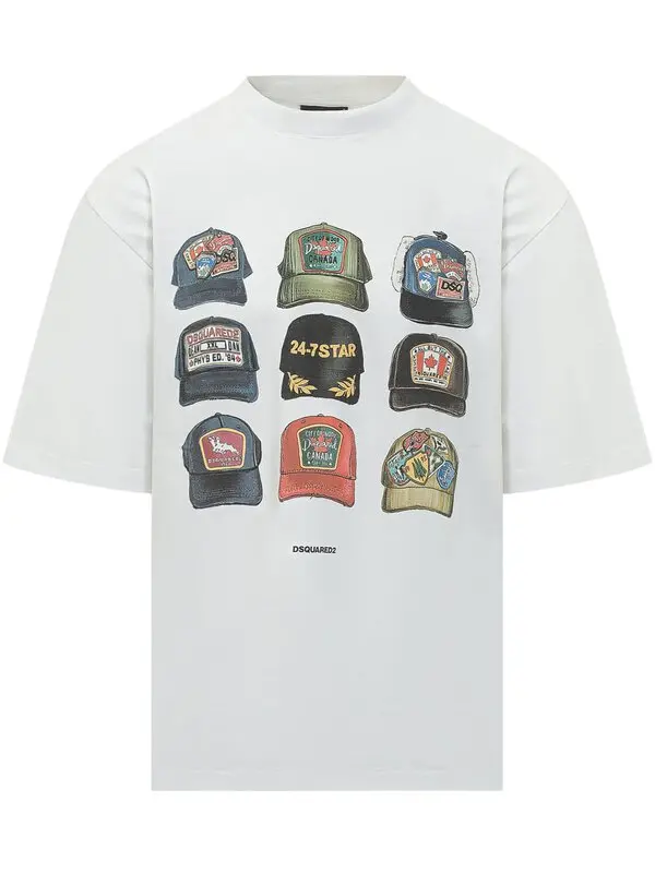 Dsquared2 Printed Loose Fit Cotton T-shirt - White