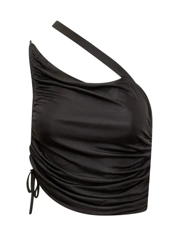 ANDREĀDAMO Halter Neck Ruched Crop Top - Black