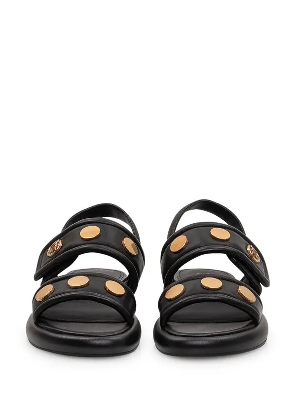 Pinko Metallic Accent Leather Slide Sandals - Black
