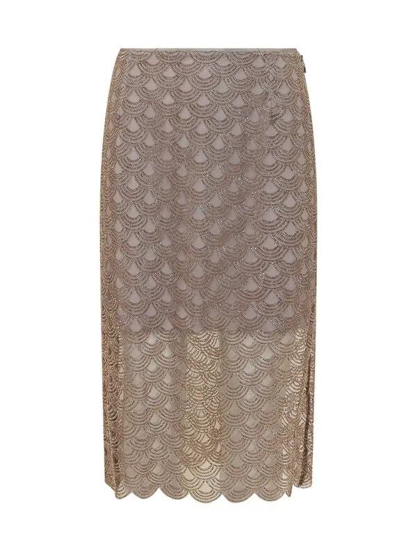 ROTATE BY BIRGER CHRISTENSEN Midi Skirt With Fluid Waves Design - Gull Gray