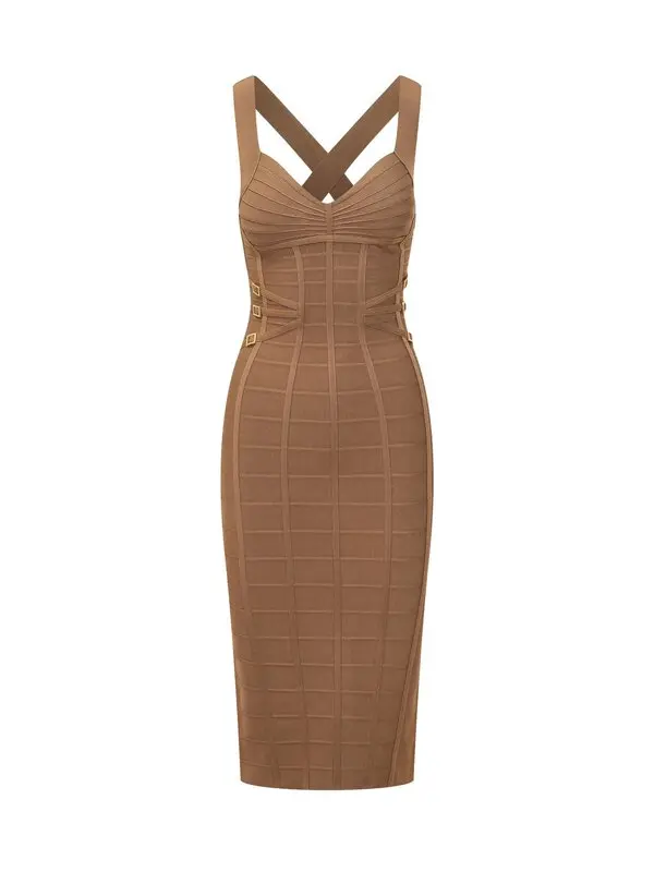 Elisabetta Franchi Chic Midi Suit Dress - Daino