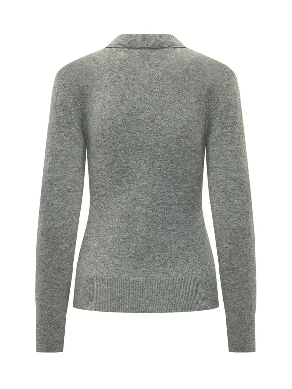 ROTATE BY BIRGER CHRISTENSEN Wool Long Sleeve Polo - Frost Gray