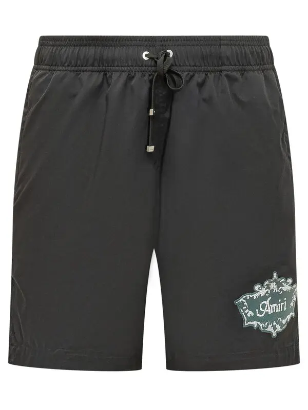Amiri Mini Handbag Shorts With Adjustable Drawstring And Logo - Black
