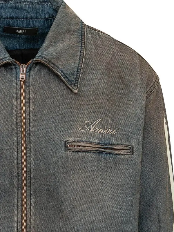 Amiri Lethe Stane Bones Denim Blouson Jacket - Dark Dust