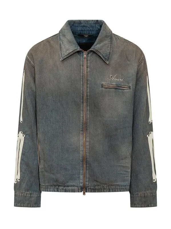 Amiri Lethe Stane Bones Denim Blouson Jacket - Dark Dust