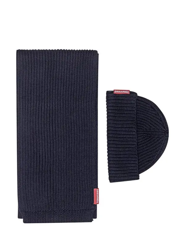 Dsquared2 Ribbed Beanie And Scarf Ensemble - Navy