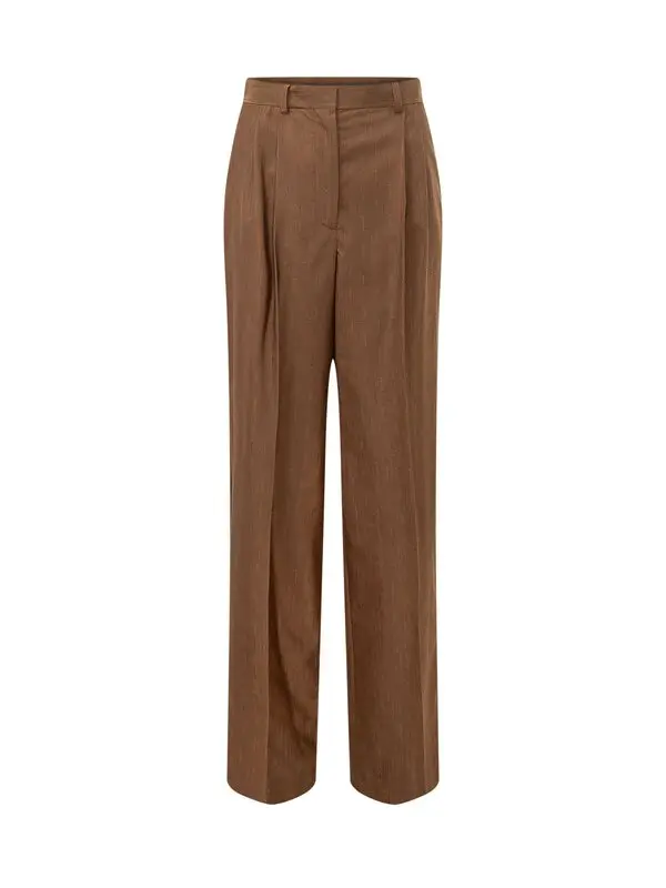 Stella McCartney Pleated Pinstripe Wool-silk Trousers - Toffee