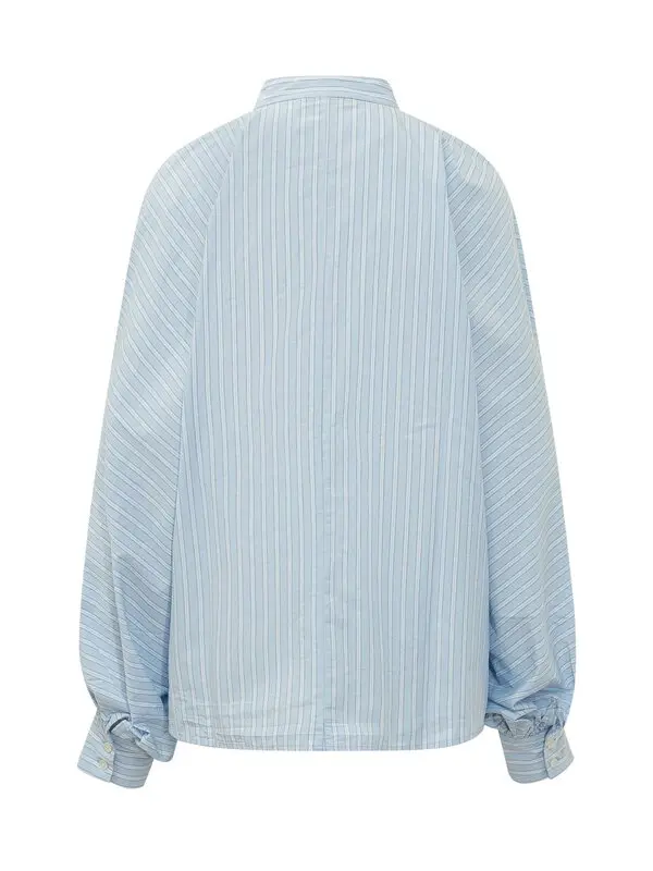 SOSUE No-striped Mock Neck Shirt With Korean-style Collar