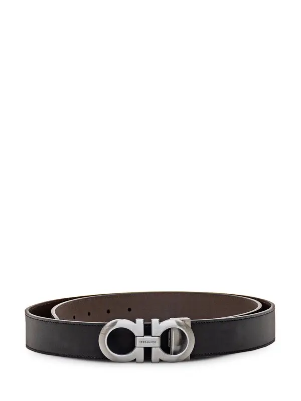 FERRAGAMO Double Adjustable Gancini Hook Belt - Nero/hickory
