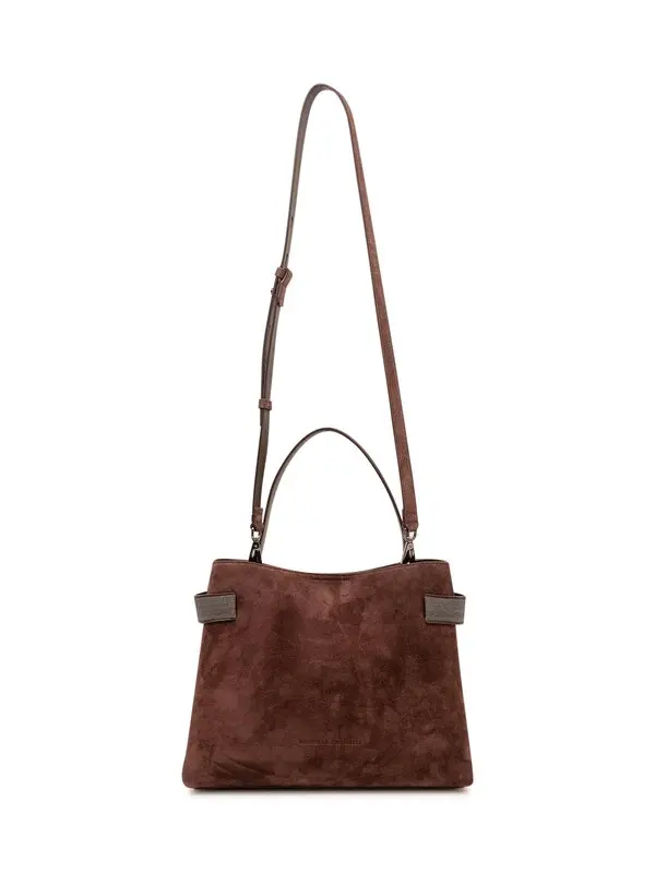 Brunello Cucinelli Softy Velour M Shopper Shoulder Bag - Espresso